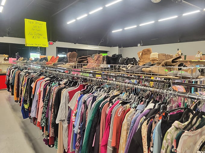 Clothing organized by type and size—a revolutionary concept that saves you from the usual thrift store "needle in a haystack" treasure hunt.