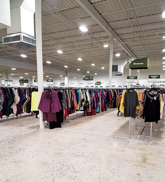 A rainbow of garments awaits new owners—proof that style doesn't require a platinum credit card, just a good eye and patient browsing.