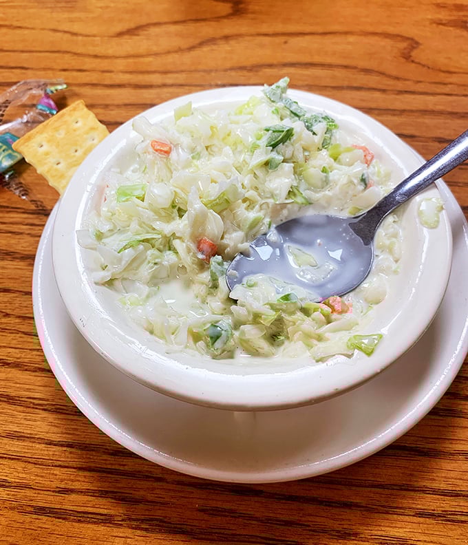 Cole slaw that's found the sweet spot between creamy and crisp. A humble side dish that refuses to be overlooked.