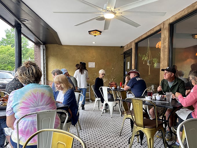 The outdoor seating area buzzes with the energy of locals who've figured out where the good stuff is—the secret's definitely out in Sylva.