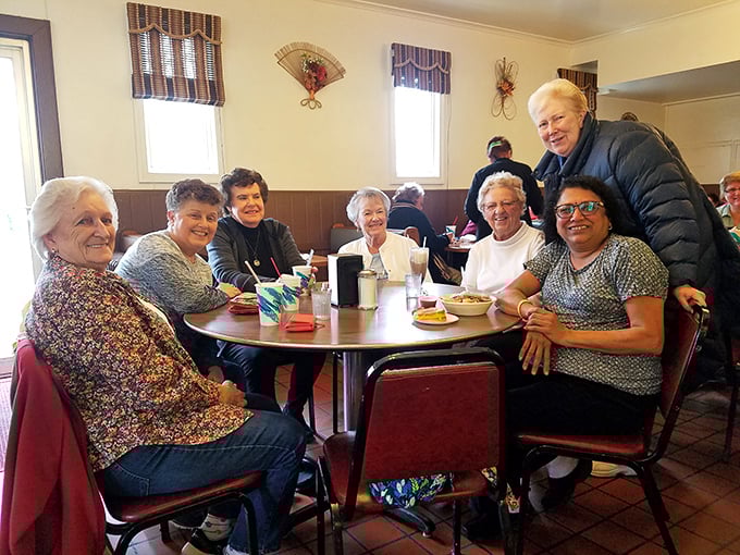 Where regulars gather to solve the world's problems over loose meat sandwiches. These ladies know the secret to happiness includes weekly Maid-Rite meetups.