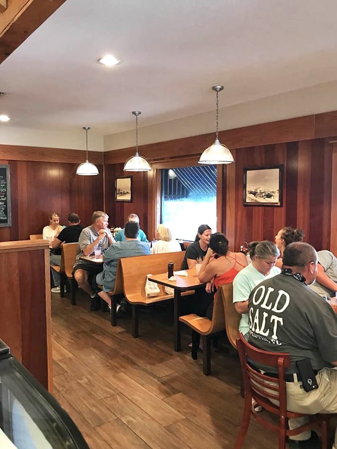 Where strangers become friends over shared appreciation of perfectly cooked eggs. That "Old Salt" shirt says it all—this is where the locals and smart tourists mingle.