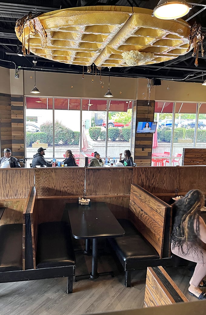 Where breakfast magic happens—wooden booths that have witnessed countless morning conversations and syrup-induced happiness.
