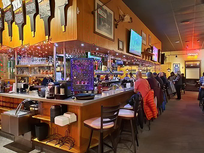 The bar area buzzes with the energy of a place where everybody might not know your name yet, but they're willing to learn it over a pint.