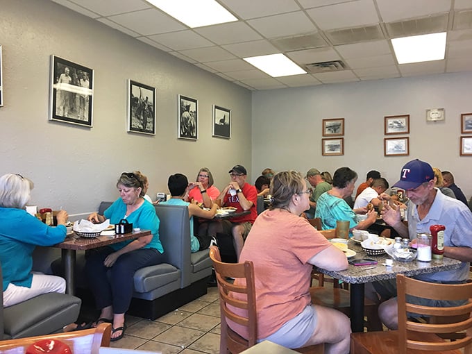Where strangers become neighbors over coffee and pie. The Blue Bonnet's dining room is Texas's great equalizer.