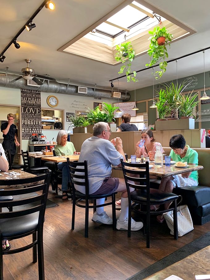 Beneath skylights and hanging plants, strangers become neighbors over the universal language of good food.