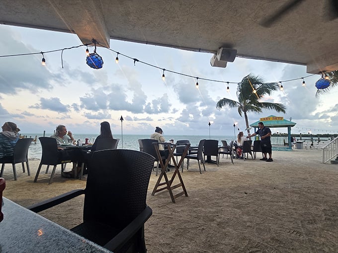 Dinner and a show, Keys-style. As the sun sets, string lights twinkle on, and suddenly you understand why nobody here seems in a hurry to leave.