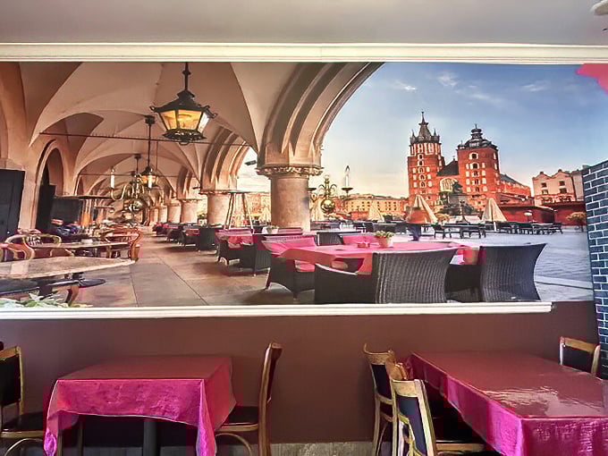 Another view of the mural that transports diners straight to Kraków's main square. Who needs airfare when you have good food?