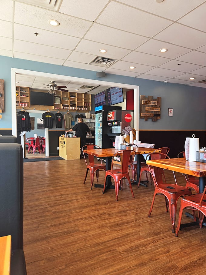 From this angle, you can almost smell the smoke wafting from the kitchen—the wooden floors and counter practically absorbing decades of barbecue heritage in just a few years.