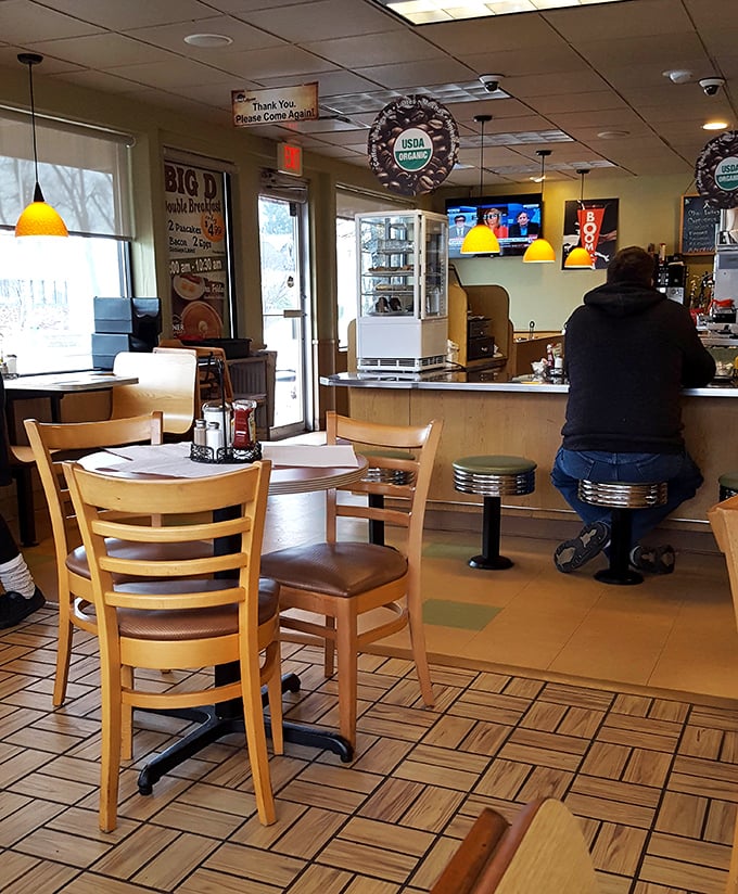 Counter seating offers front-row tickets to the breakfast theater happening in the open kitchen.