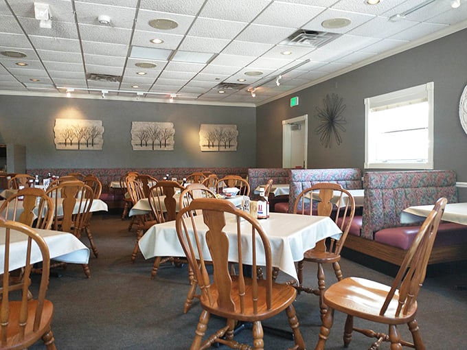 This dining area doesn't just seat people—it welcomes them. Simple elegance that says "we care more about your steak than being trendy."