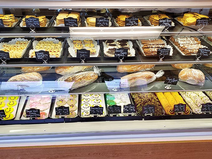 This display case showcases more treasures than King Tut's tomb, except these golden beauties are meant to be devoured, not preserved.