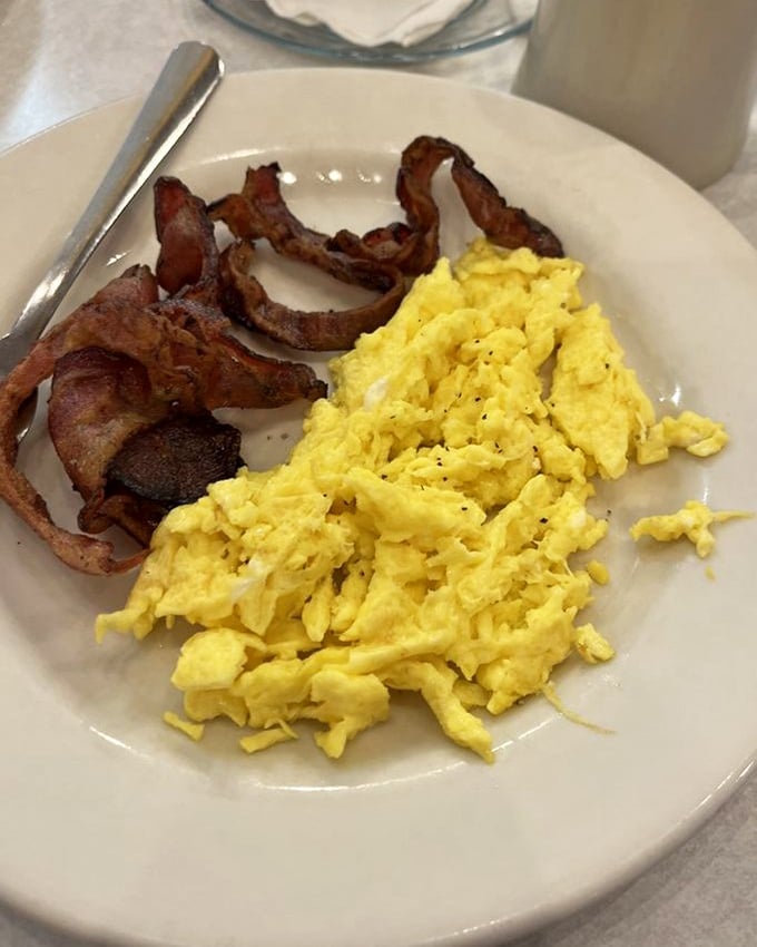 Sometimes the simplest breakfast is the most satisfying—these eggs and bacon are the morning equivalent of a perfect high-five.