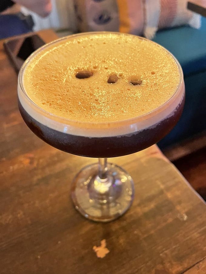 The Espresso Martini sports a perfect crema that would make Italian baristas nod in approval—dessert and nightcap in one sophisticated glass.
