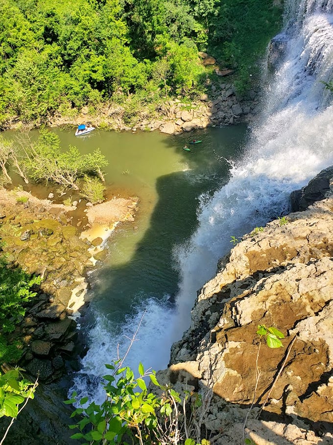 The view from above gives perspective on the falls' dramatic plunge – like watching the world's most spectacular high dive in slow motion.