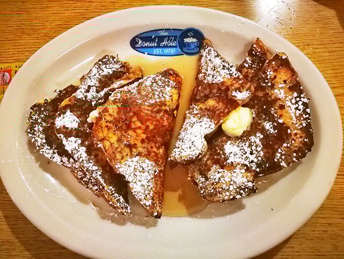 French toast that's dressed for success with a dusting of powdered sugar. Breakfast royalty that doesn't need a fancy crown.