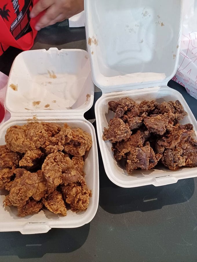 Two takeout containers, infinite possibilities. This chicken haul isn't just dinner—it's tomorrow's lunch and possibly a midnight snack.