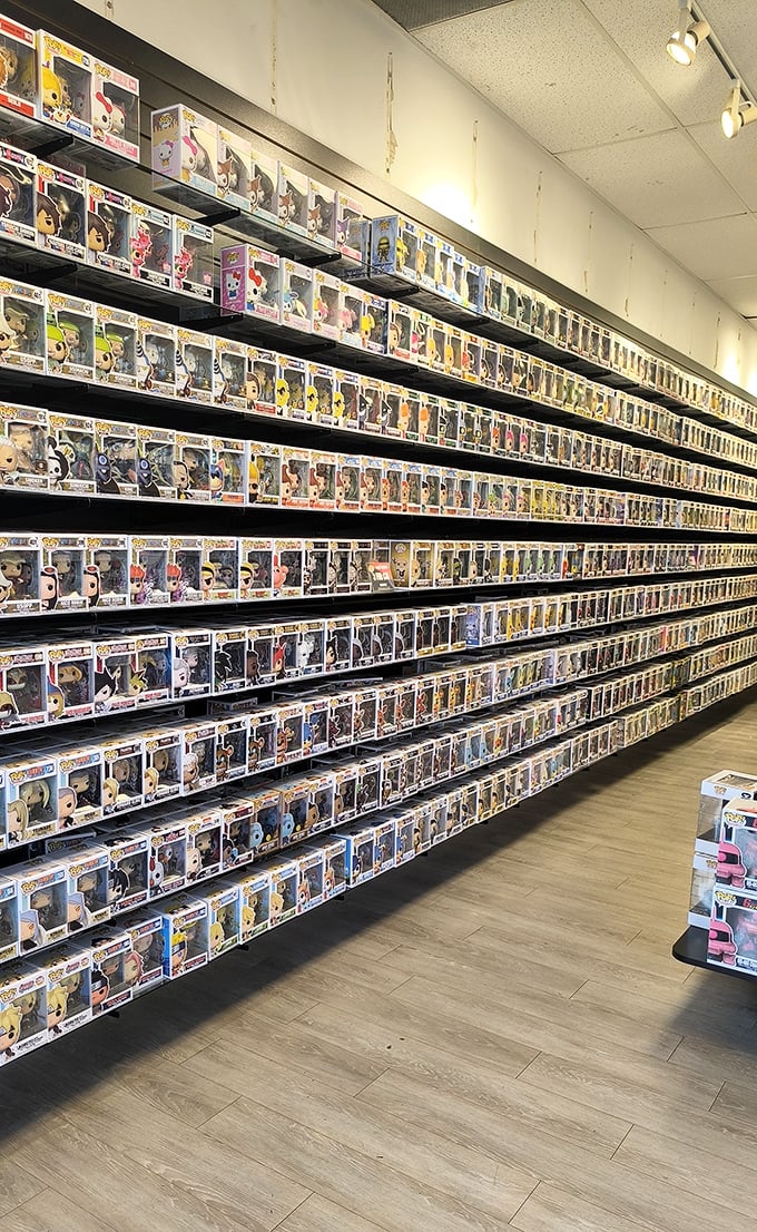 The Funko Pop wall—where grown adults can justify collecting toys as "limited edition vinyl figurines" and "appreciating pop culture investments."