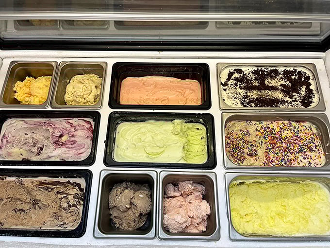The ice cream selection is like a color palette of frozen happiness—each flavor promising its own sweet adventure.