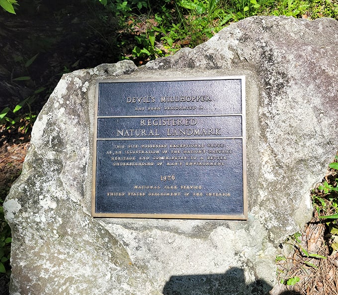 A historical marker tells the sinkhole's ancient story. This natural landmark has been officially recognized, like getting a Michelin star for geological wonders.