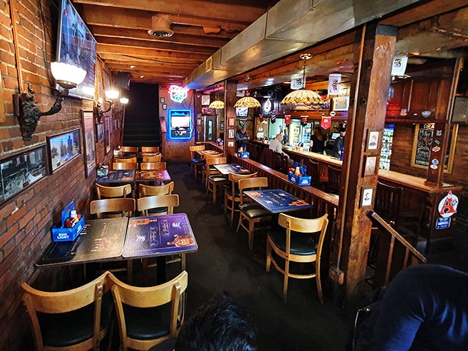 The narrow, wood-paneled dining area feels like Cleveland's best-kept secret. Those wooden beams have witnessed countless first bites of burger perfection.