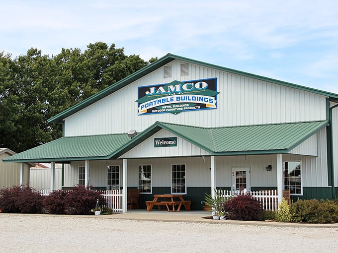 Jamco's building showcases the practical architecture of rural businesses – no pretension, just honest functionality with a welcoming front porch.