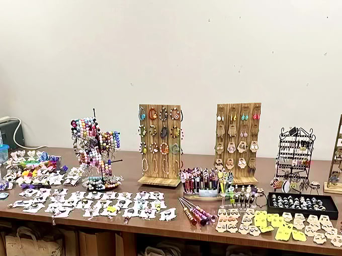 A jewelry collector's dream board—where someone else's "not quite right" becomes your perfect statement piece. Accessory heaven at thrift store prices!
