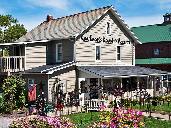 Kaufman's Kountry Accents sits pretty with flowers that would make Martha Stewart jealous of the landscaping.