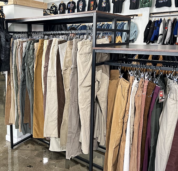 Khaki corner – where the pants are organized with military precision, ready to join your wardrobe without declaring war on your budget.