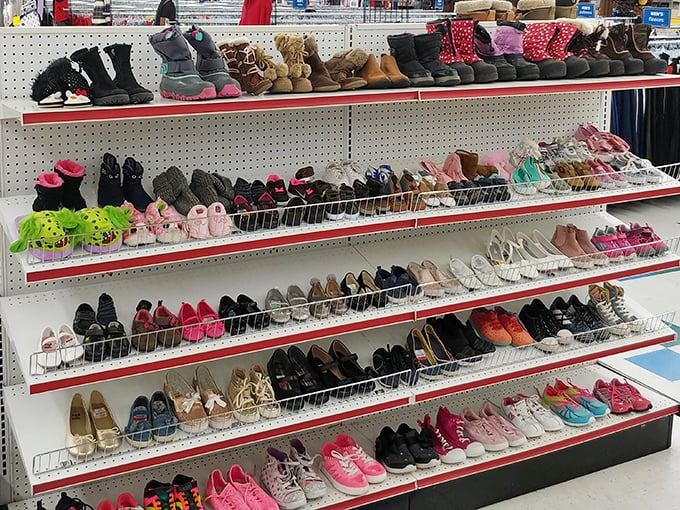 Tiny shoes with barely a scuff mark line these shelves—proof that kids outgrow footwear faster than parents can say "but we just bought those!"