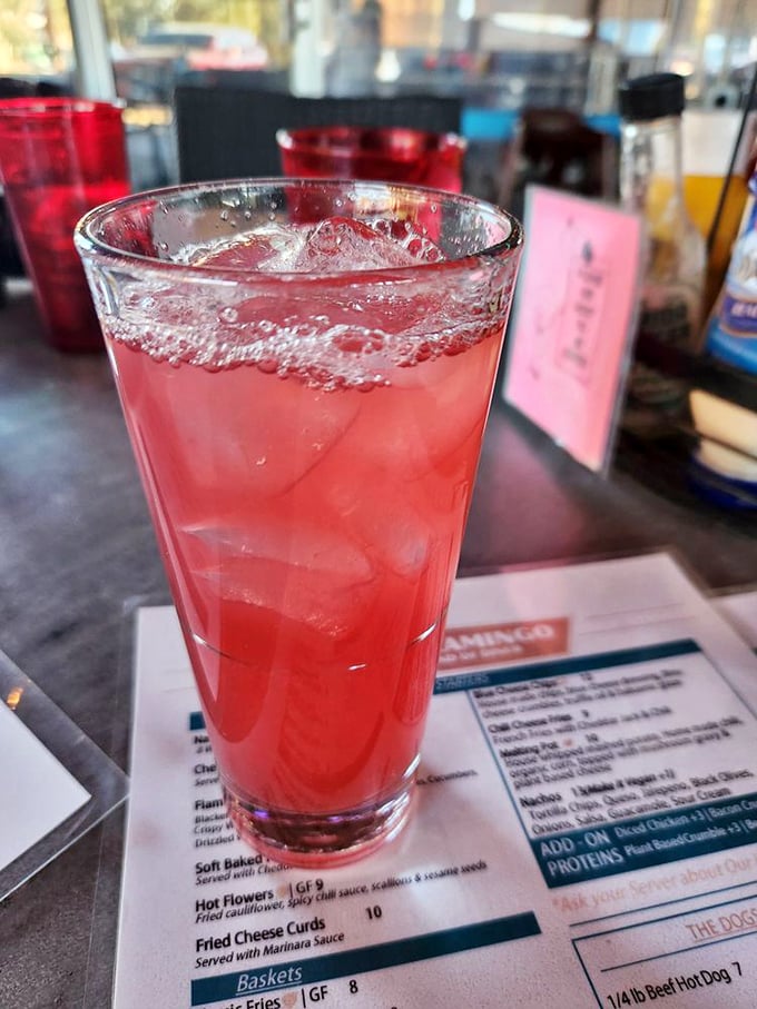 That pink lemonade isn't just refreshing—it's the kind of vibrant pick-me-up that makes Florida heat feel like a distant memory.