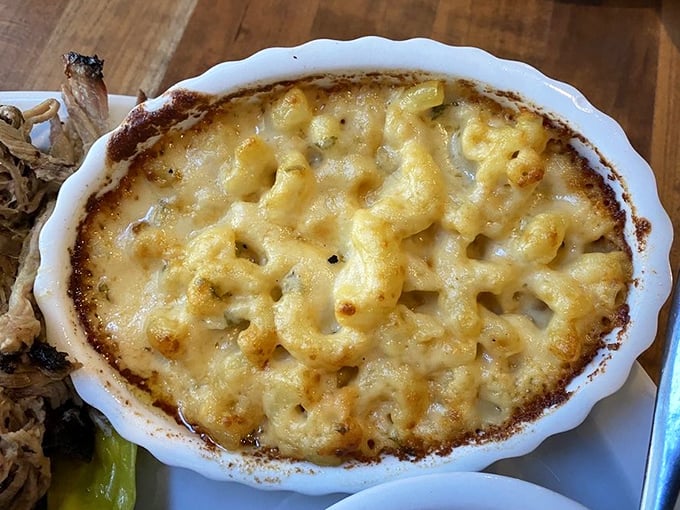 Mac and cheese that's achieved that perfect golden crust – the kind that makes you fight your dining companions for the corner pieces.
