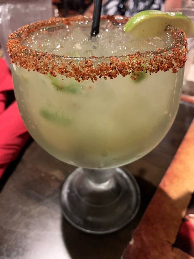 Their margarita's salt rim is like the perfect frame around a work of art—except this masterpiece disappears with delightful sips.