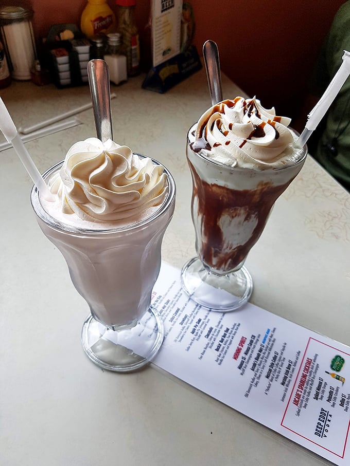 Twin milkshakes dressed in their Sunday best with whipped cream hats – desserts so photogenic they deserve their own Instagram account.