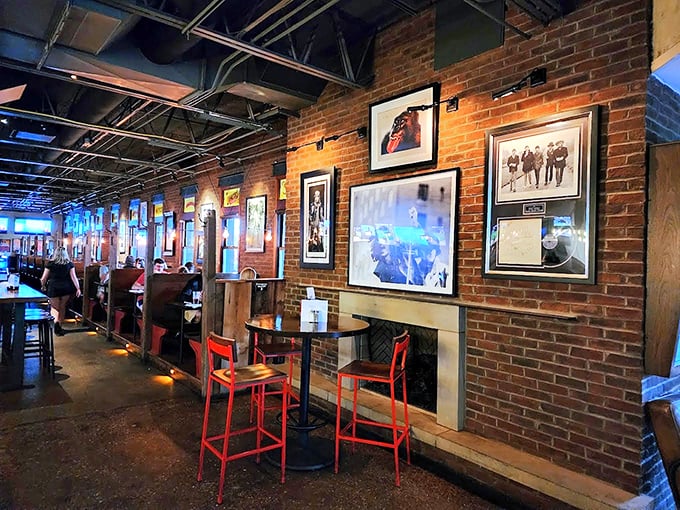 The brick walls serve as a gallery of memories and memorabilia, while wooden tables invite you to create your own stories over plates of seafood and pints of craft beer.