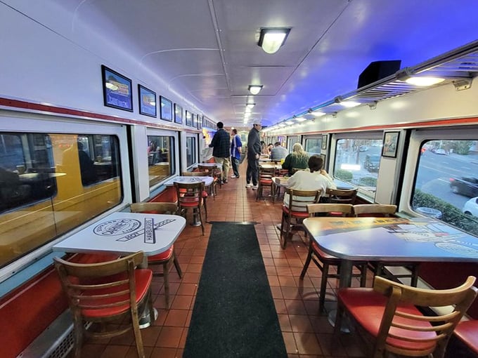 Red tiles and wooden chairs create a diner atmosphere that's refreshingly unpretentious. No Edison bulbs or reclaimed wood here—just honest comfort and views of Ventura Boulevard.
