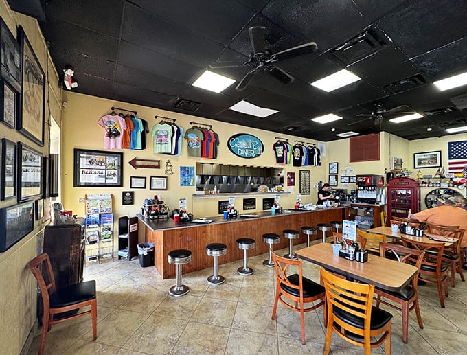 Where breakfast dreams come true. The empty stools are just waiting for you to claim your spot in diner paradise.