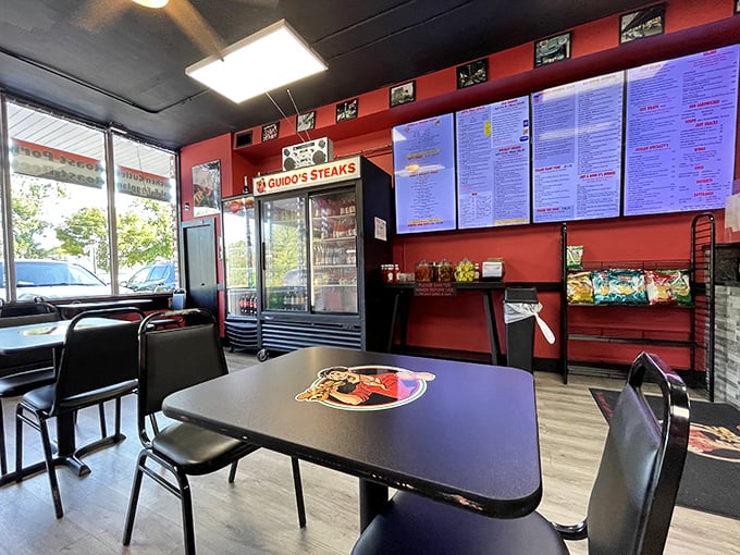 Another angle reveals the practical simplicity of Guido's interior – where the focus stays squarely where it belongs: on the food.
