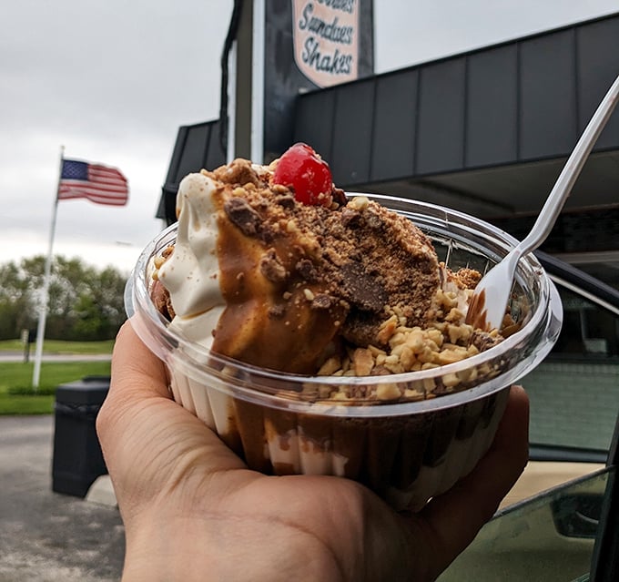 This sundae doesn't just satisfy a craving—it creates a memory, layered with chocolate, peanut butter, and the sweet nostalgia of simpler times.