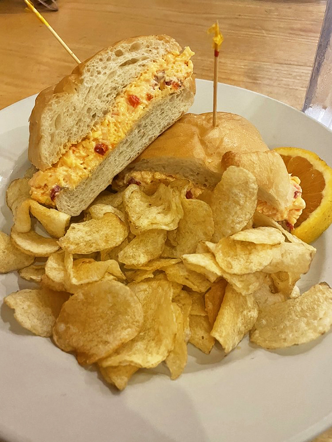 The pimento cheese sandwich – Southern caviar nestled between bread, proving cheese mixed with mayo can indeed change lives.