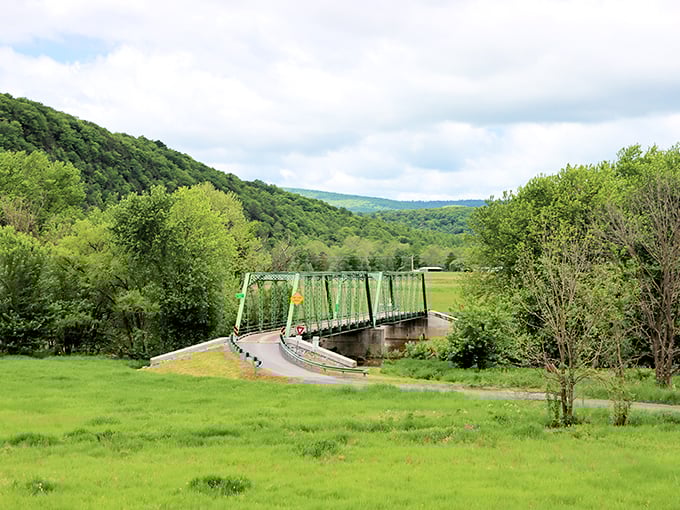 This elegant green bridge spans more than just Plum Creek—it connects modern visitors to an era when infrastructure was built to both function and inspire.