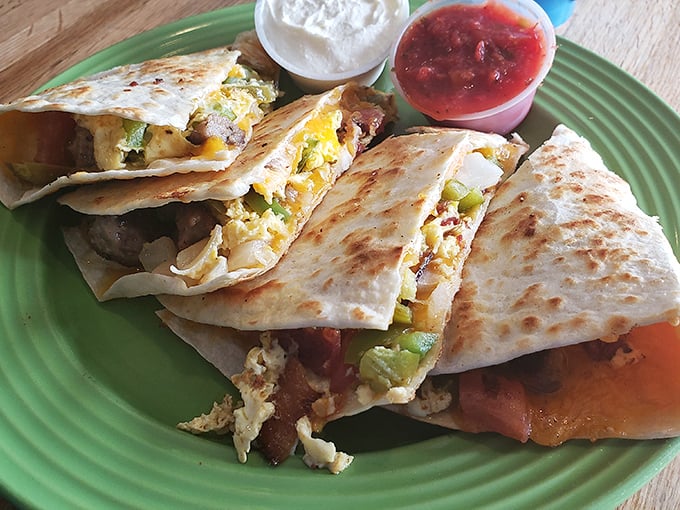 Breakfast quesadillas: where morning ingredients meet afternoon delivery systems in a cross-cultural romance that just works.
