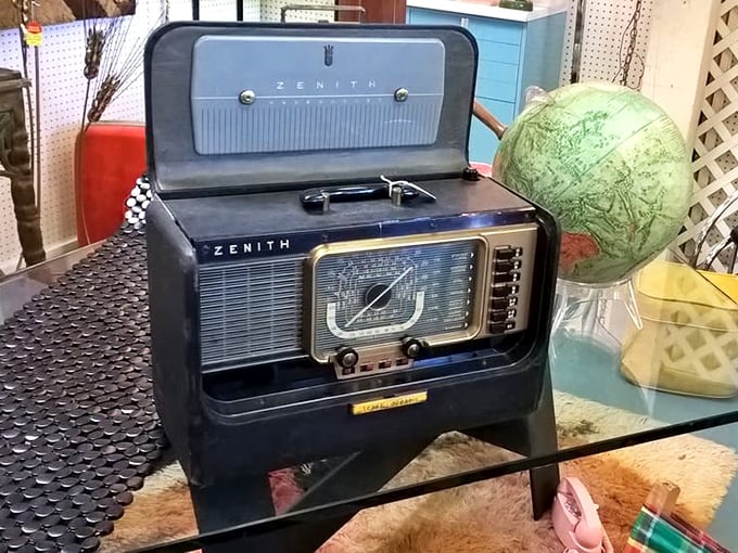 A Zenith Trans-Oceanic radio that brought world news into American homes before the internet made everything instant. Global connection, vintage style.