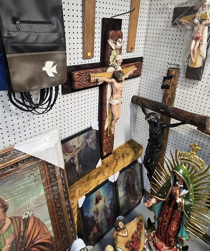 Faith meets flea market in displays that prove spirituality and bargain hunting aren't mutually exclusive endeavors.