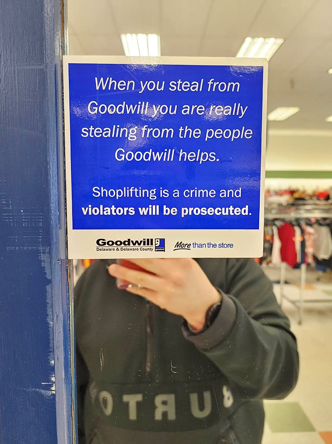 A gentle reminder that Goodwill's mission extends beyond bargains. Your shopping funds job training and community programs.