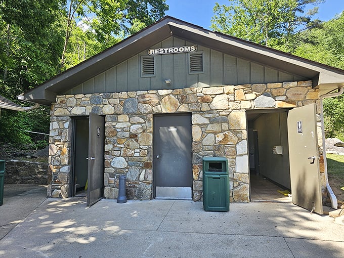 Even the restrooms honor the setting with rustic stone construction—practical necessities needn't sacrifice aesthetic harmony with nature.