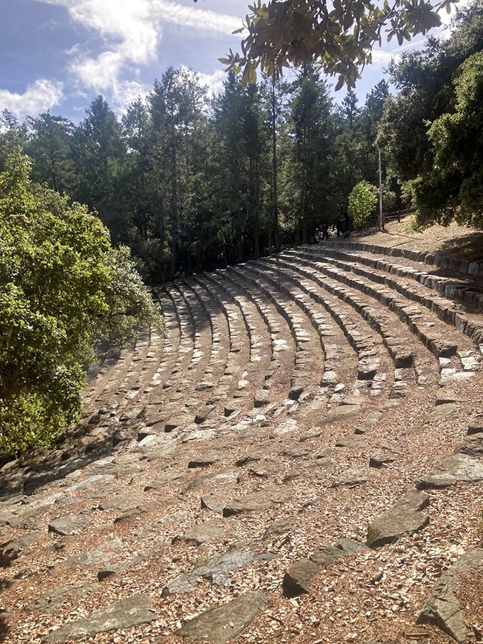 The Mountain Theater's stone seating awaits its audience—Broadway with a backdrop that puts million-dollar set designs to shame.