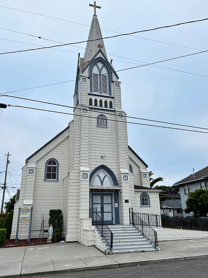 This charming church steeple reaches skyward, a reminder that some things remain constant in our ever-changing world.