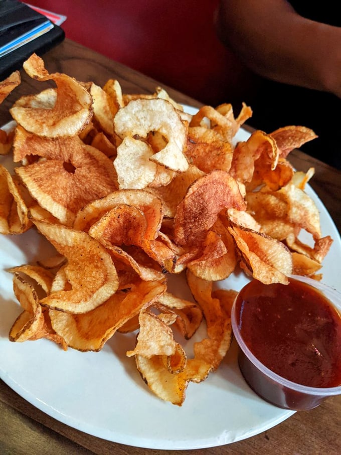 Homemade Saratoga chips—each one a crispy, golden disc of potato perfection that puts mass-produced versions to shame.