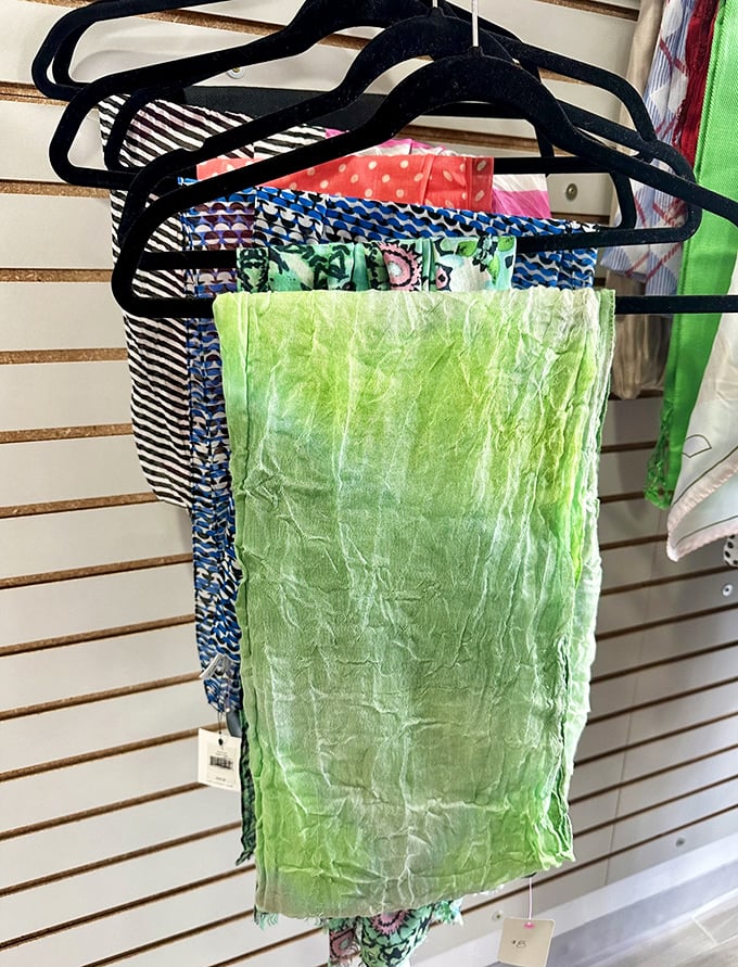 Silky squares of possibility—these scarves could be neck adornments, bag accessories, or even framed as affordable desert art.
